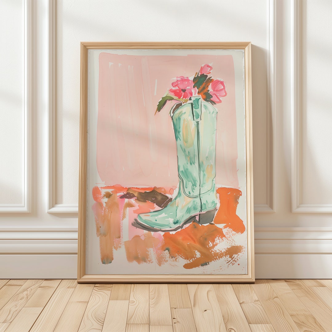 Pastel Cowboy Boots Print Sage Green Cowgirl Boots Preppy Western Wall ...