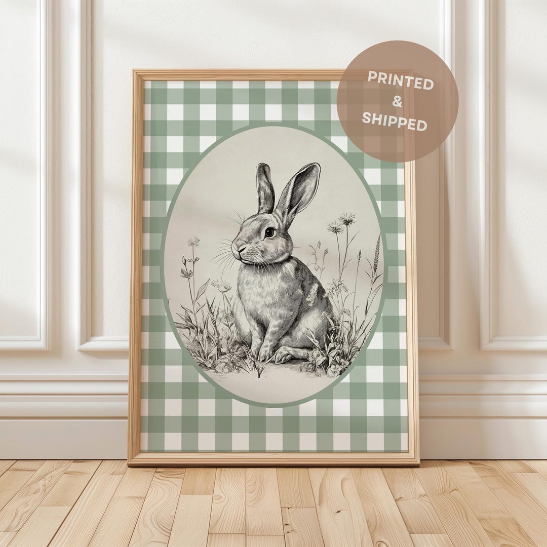 Vintage Easter Bunny Print, Printed Wall Art Antique Rabbit Vichy ...