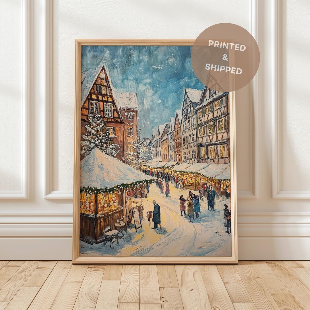 Vintage Village Christmas Printable Wall Art | Winter Town Landscape ...