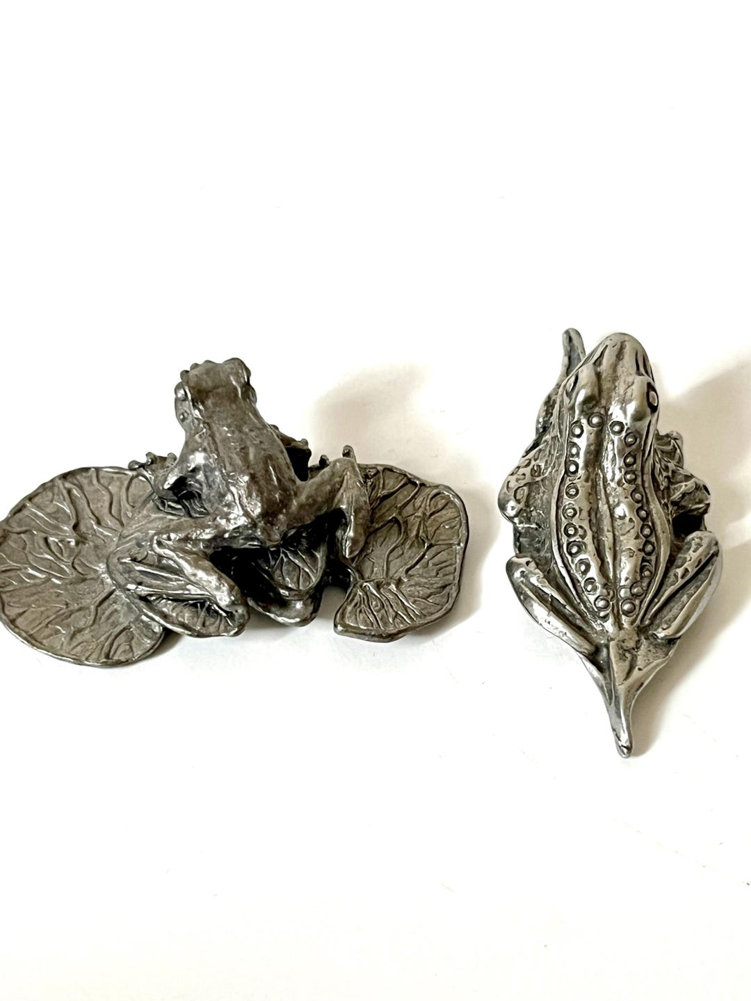 Pair of Small Vintage Pewter Frogs Sitting of Leaf and Lily Pad ...