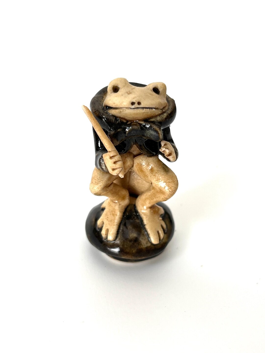 Small Hand Crafted Ceramic Music Conductor, Anthropomorphic Frog Toad ...