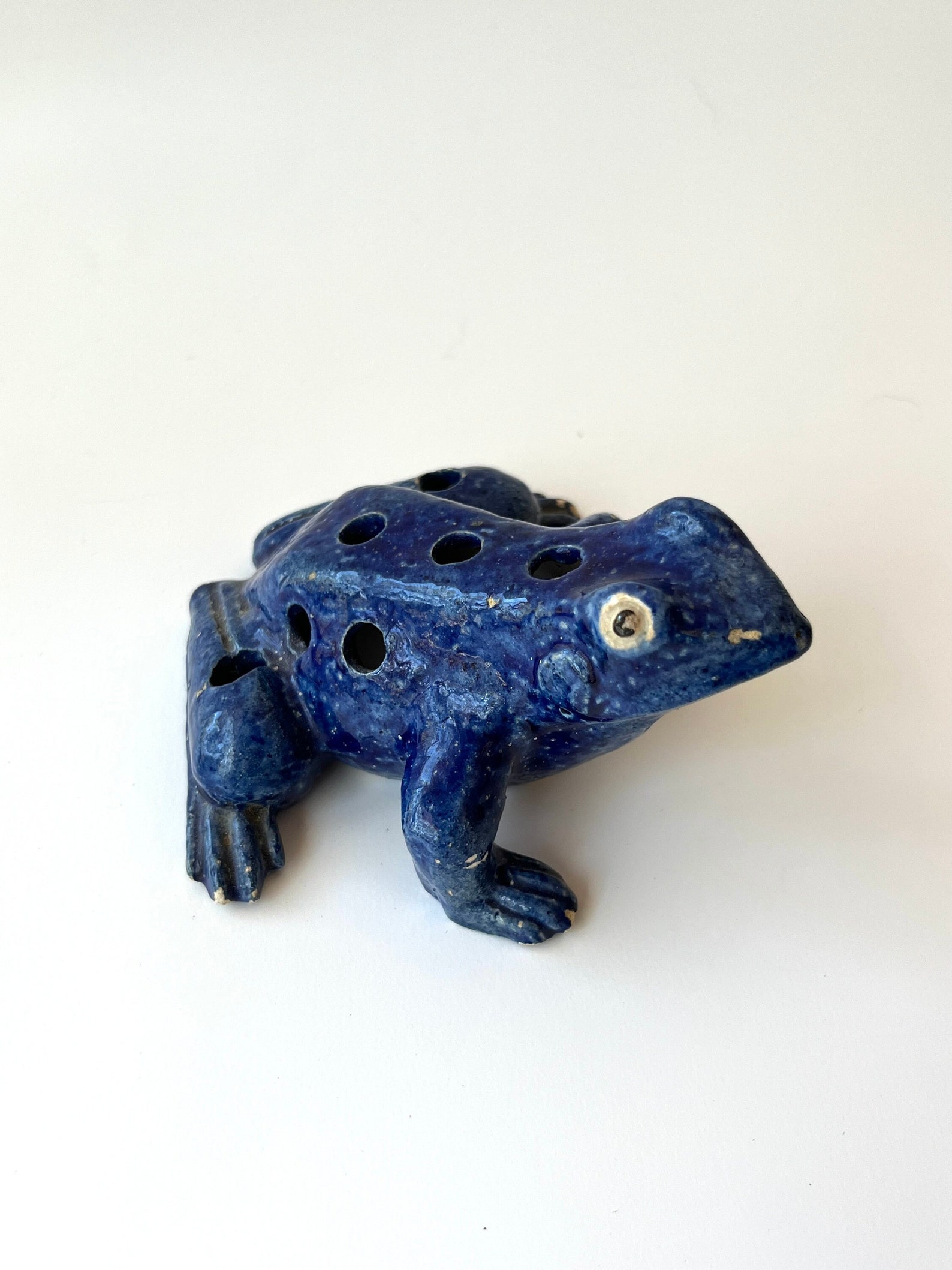 Old Ceramic Frog With Cobalt Blue Glaze Figurine With Holes, Ceramic ...
