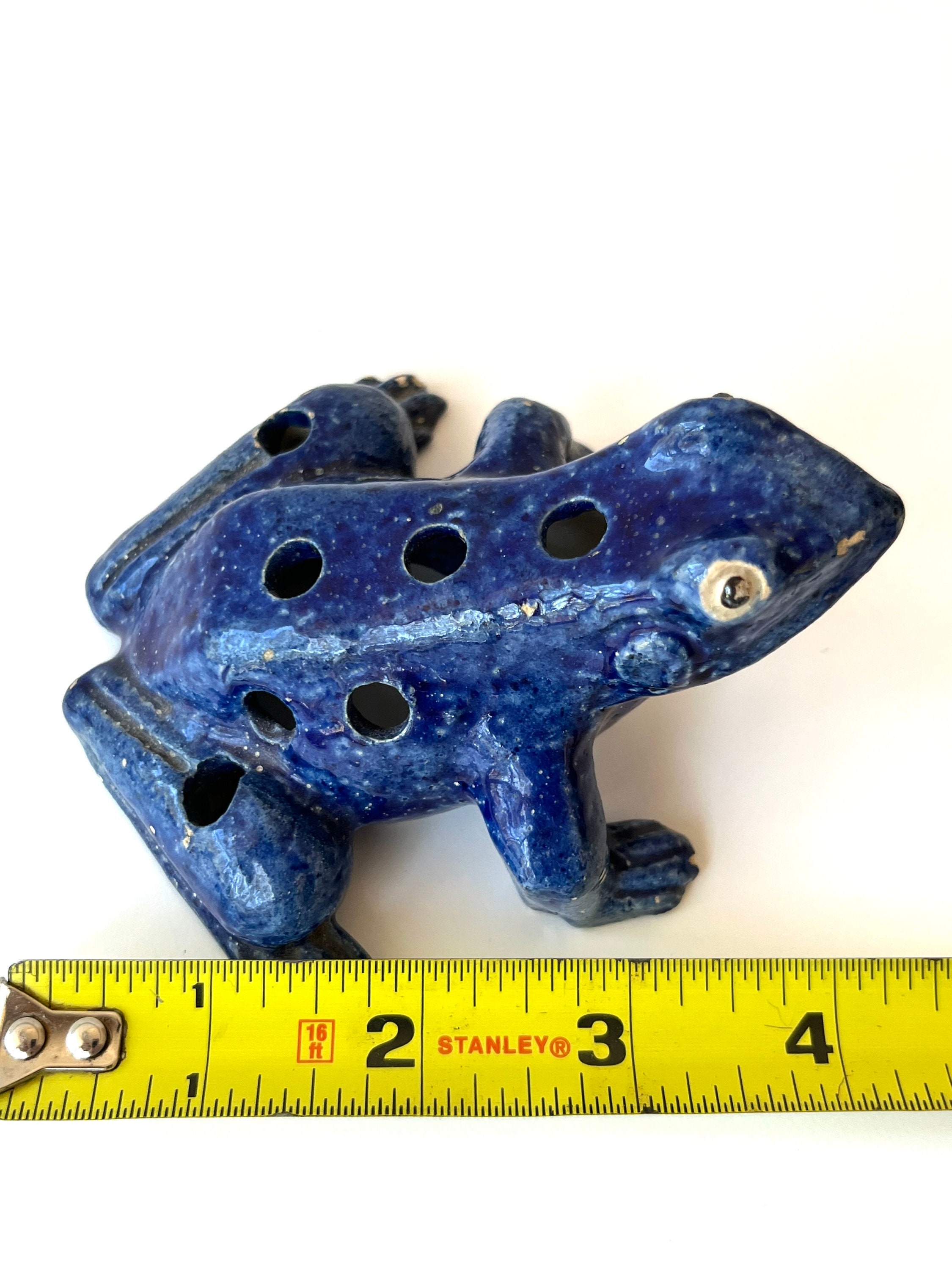 Old Ceramic Frog With Cobalt Blue Glaze Figurine With Holes, Ceramic ...