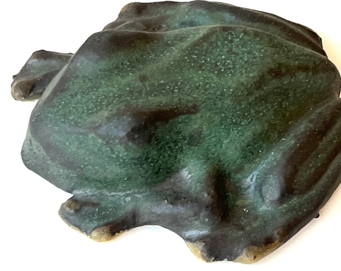 Vintage 1995 Pewabic Detroit Pottery Tile Frog Dark Green Paperweight ...