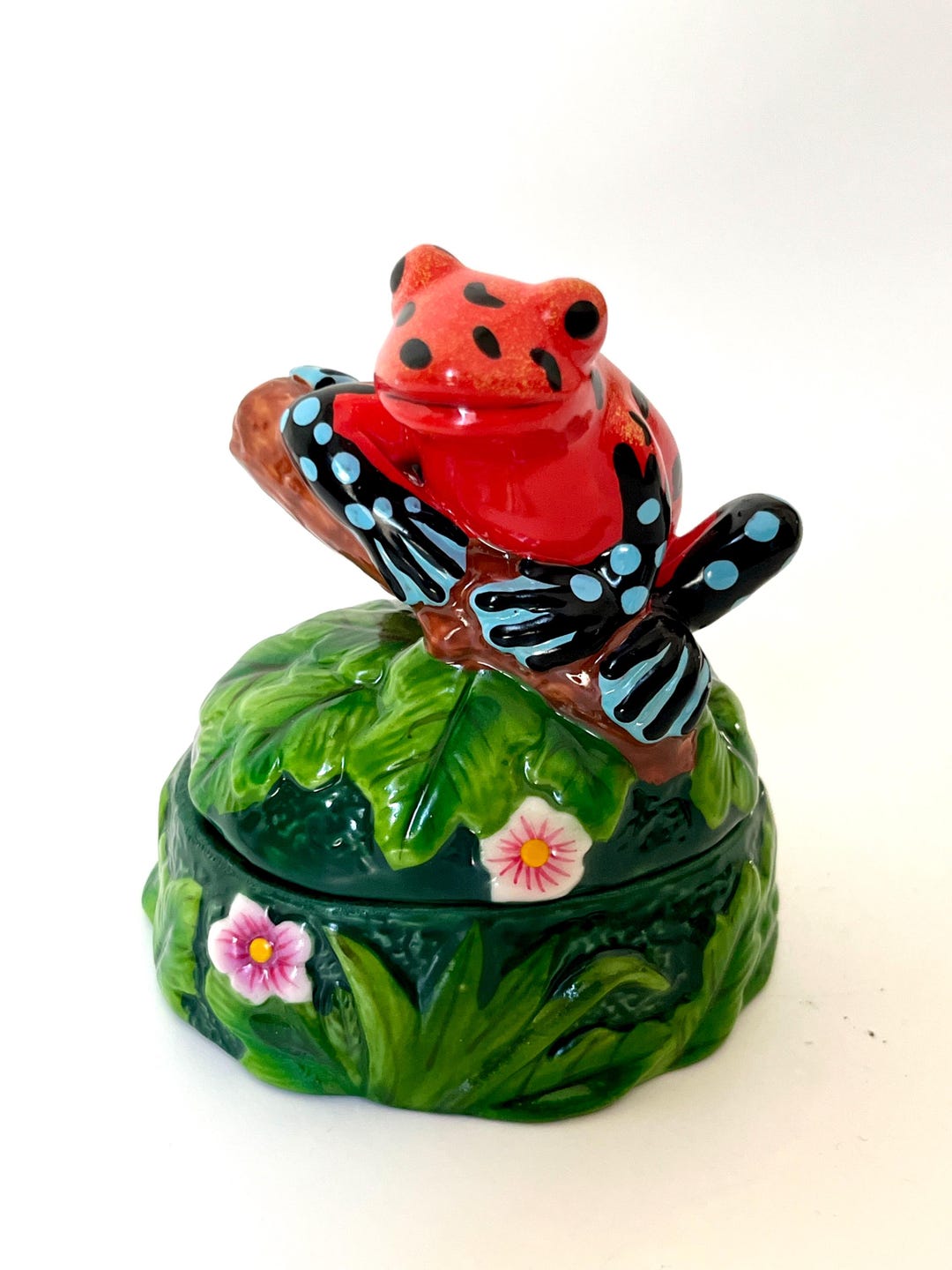 Red Spotted Frog Trinket Box: Vintage Floral Leaf Pad, Hinged Storage ...