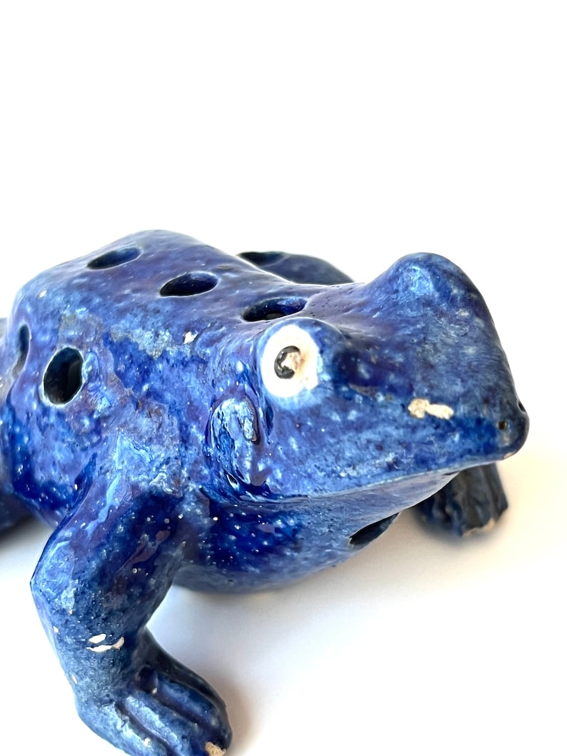 Old Ceramic Frog With Cobalt Blue Glaze Figurine With Holes, Ceramic ...