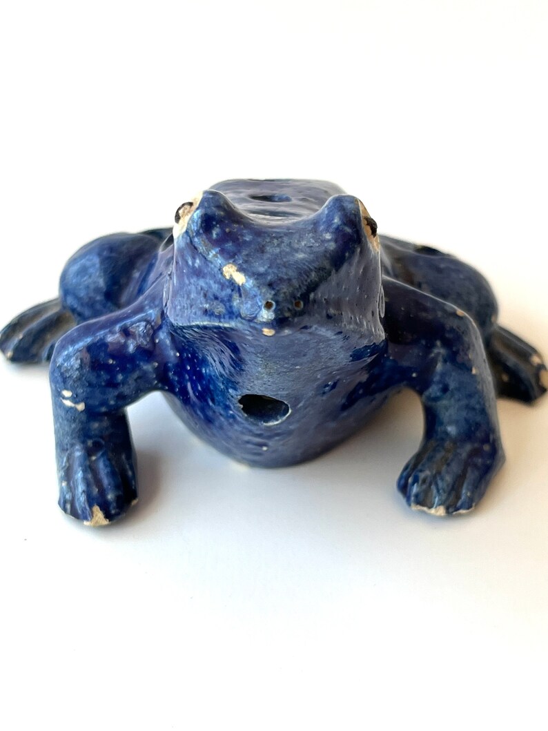 Old Ceramic Frog With Cobalt Blue Glaze Figurine With Holes, Ceramic ...