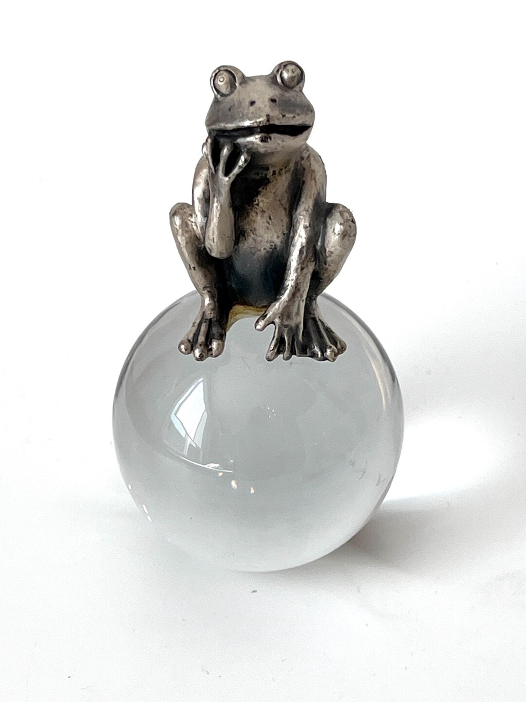Vintage SPI Pewter Thinker Frog on Crystal Ball, Desk Decor, Seeing the ...
