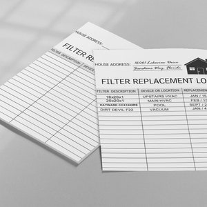 Filter Replacement Log, Air Filter Replacement Log, HVAC and Pool ...