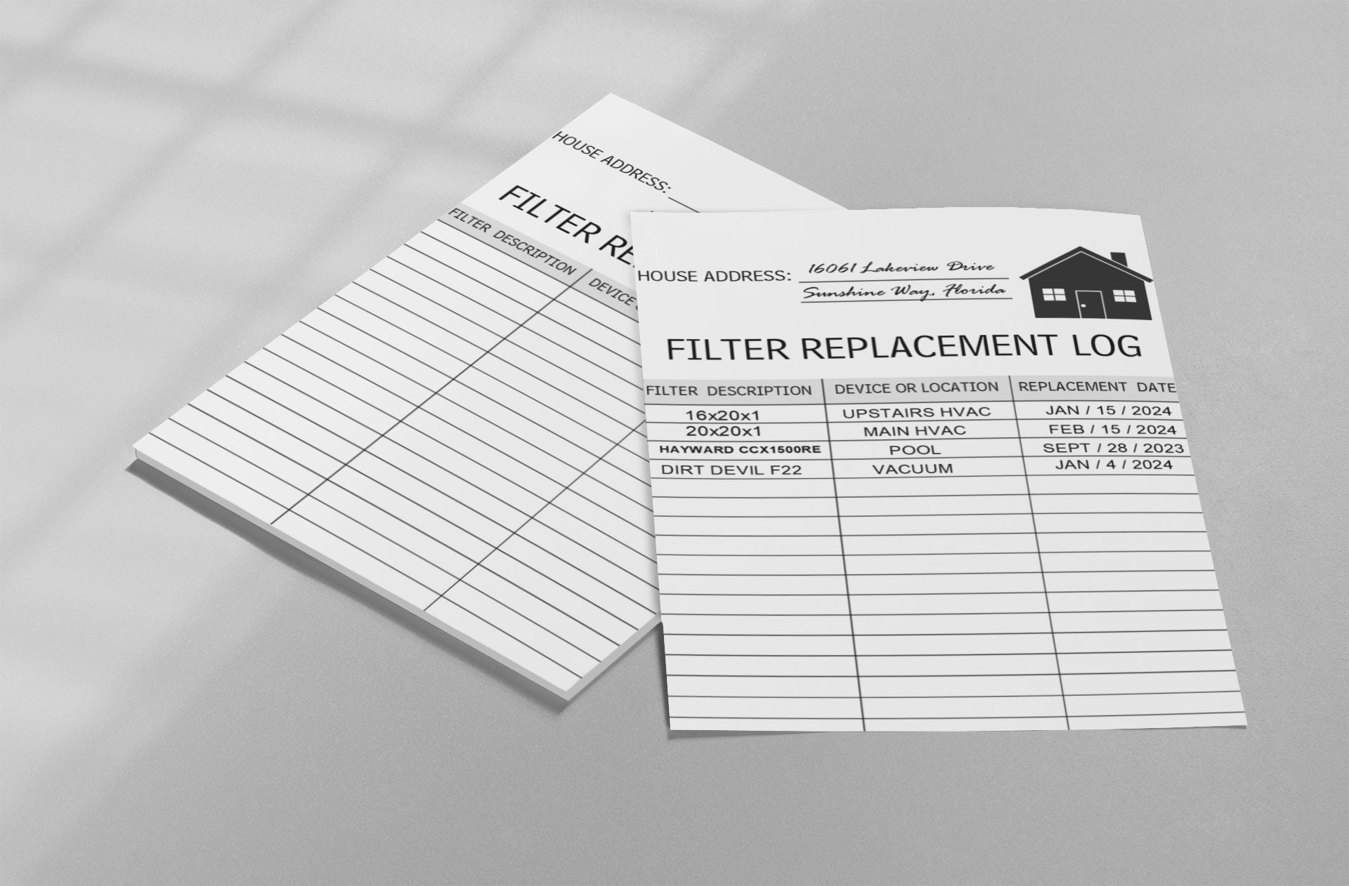 Filter Replacement Log, Air Filter Replacement Log, HVAC and Pool ...