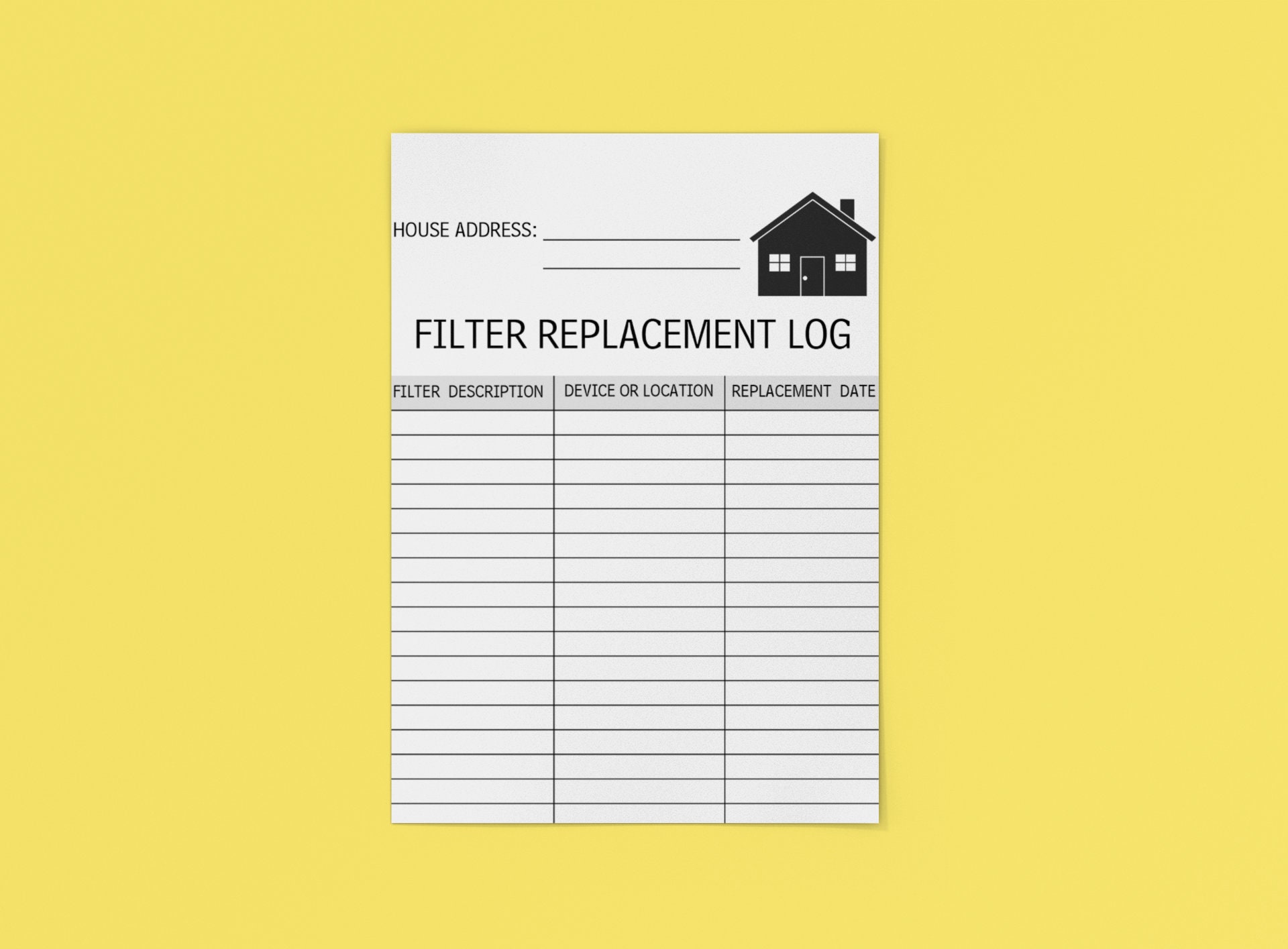 Filter Replacement Log, Air Filter Replacement Log, HVAC and Pool ...