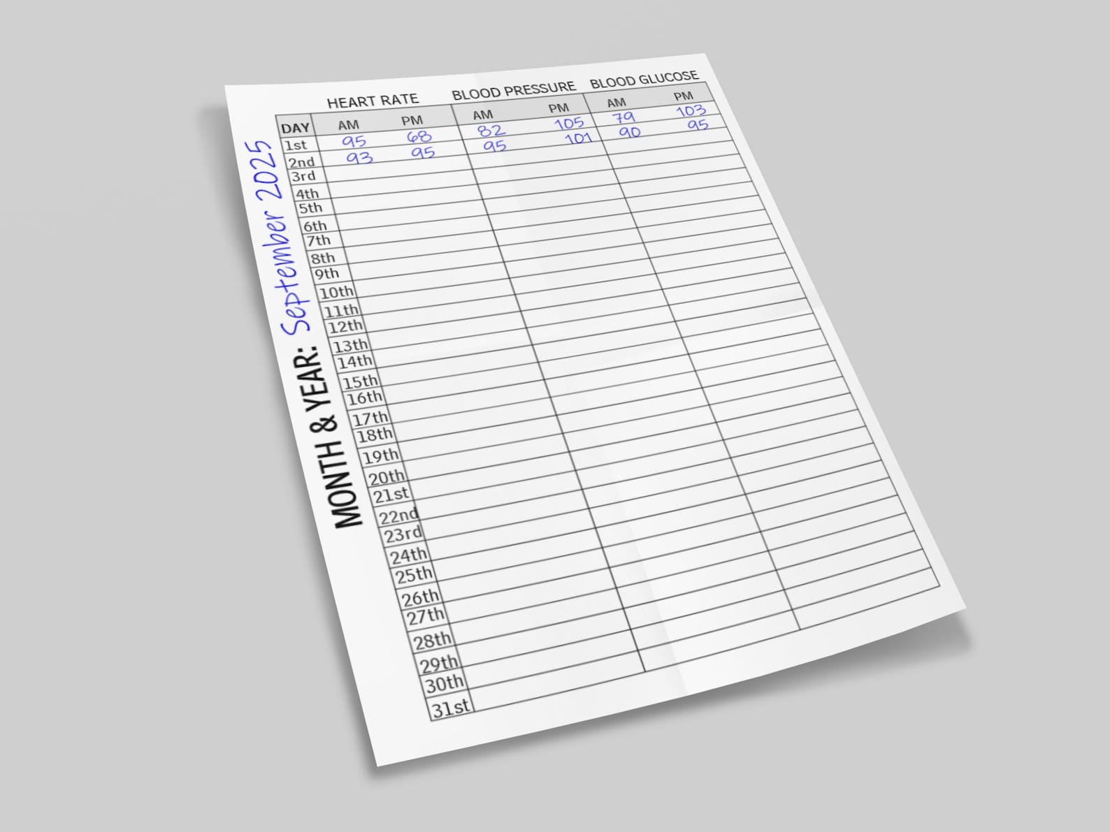 Blood Pressure Log, Heart Rate Log, Blood Glucose Log, Vital Signs ...
