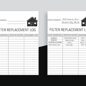 Filter Replacement Log, Air Filter Replacement Log, HVAC and Pool ...