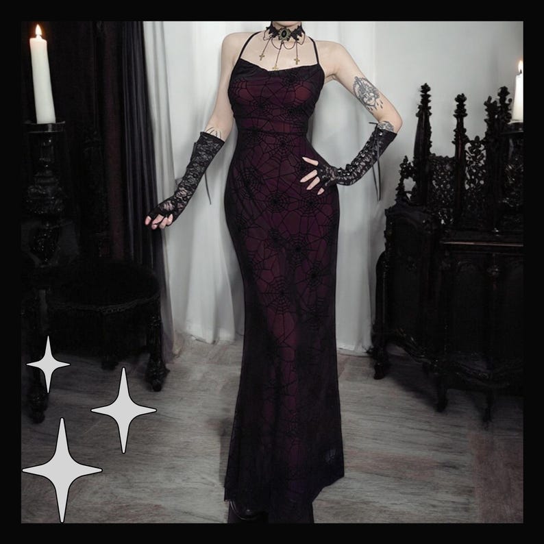 Gothic Spider Web Dress - Womens Vintage Dark Coquette - Spaghetti ...