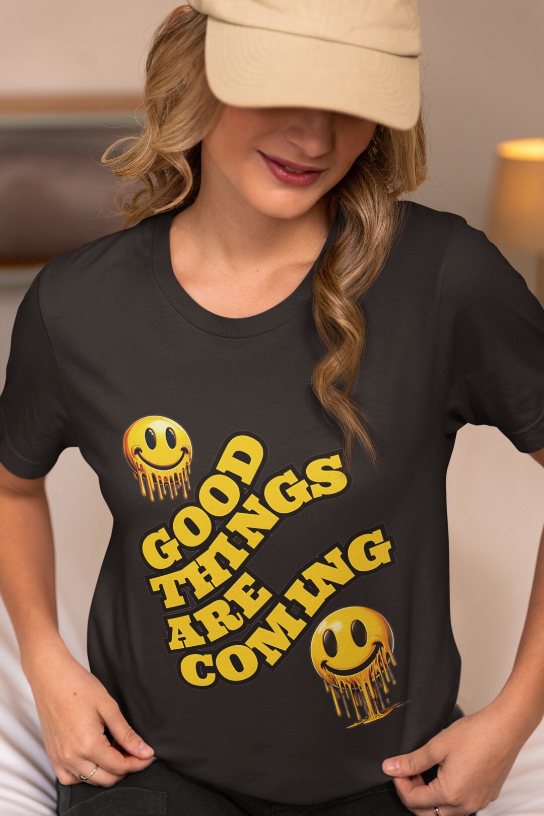 Good Vibes Graphic Tee, Dripping Smileys, Uplifting Shirt - Etsy