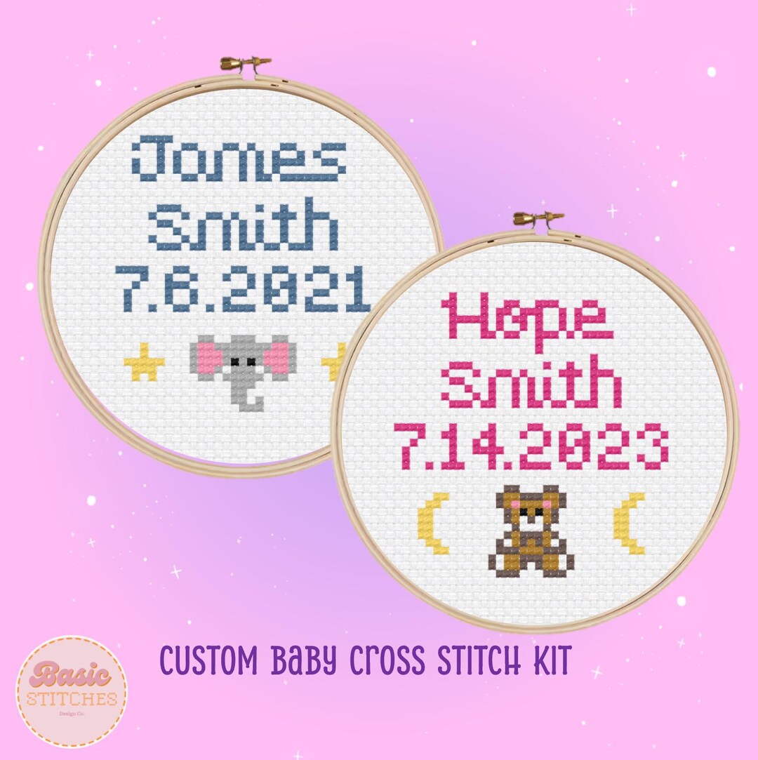 Personalized Baby Name Cross Stitch Kit - Baby Announcement Cross ...
