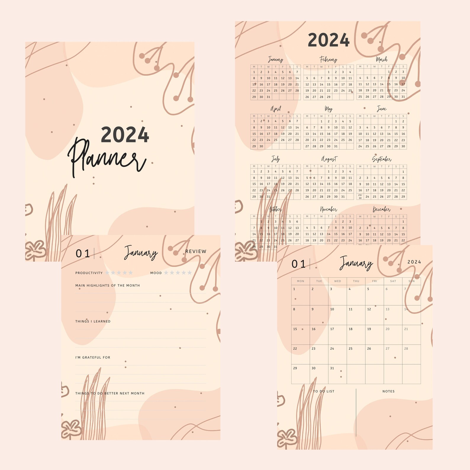 2024 Digital Planner + Calendar + Monthly Reviews - Etsy