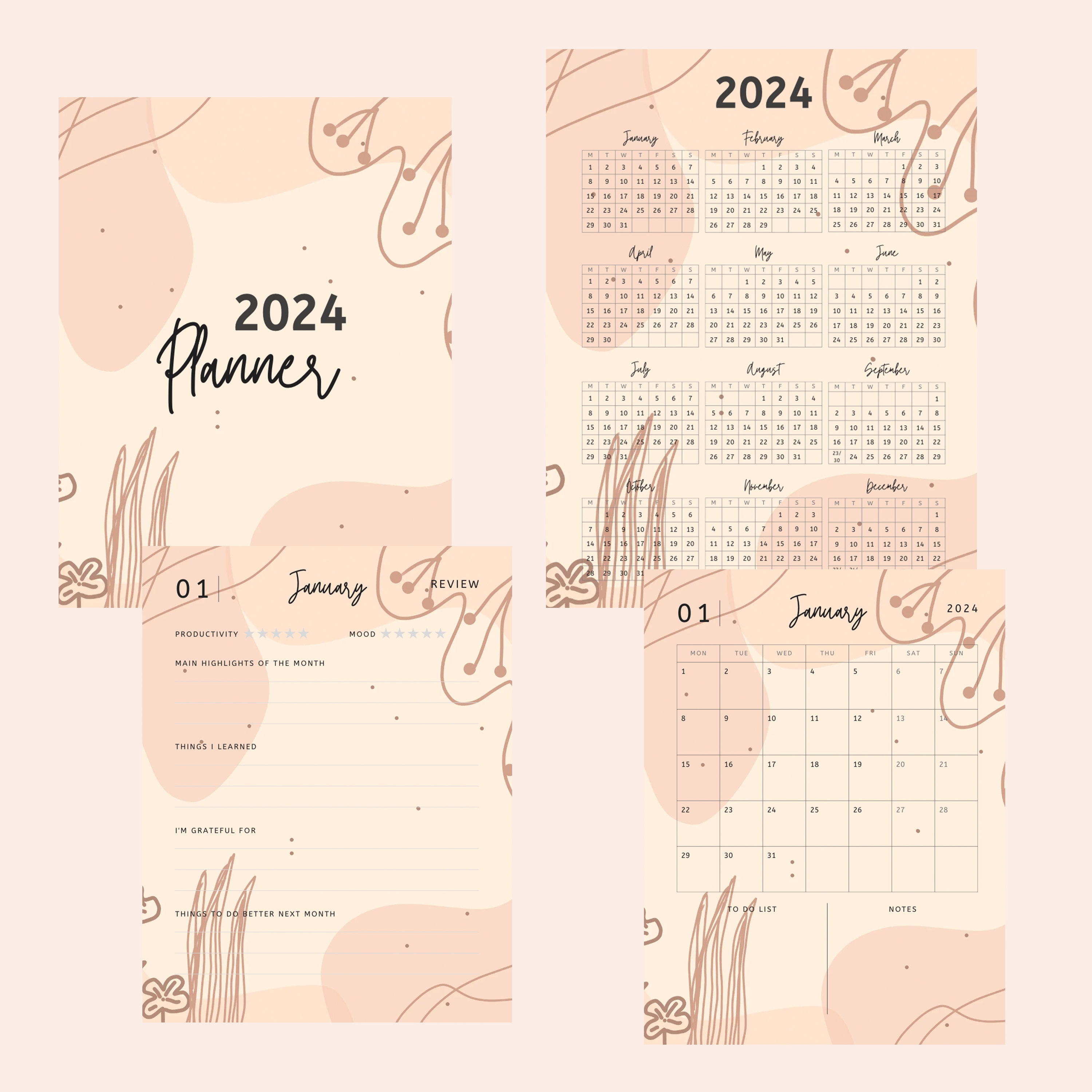 2024 Digital Planner + Calendar + Monthly Reviews - Etsy