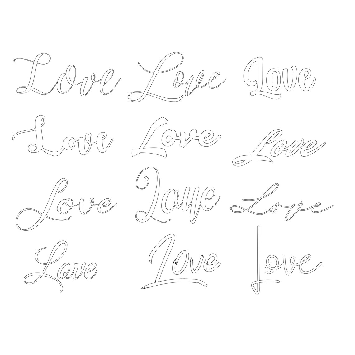 Love - Script Font Bundle, 12 Options, Svg, Eps, Pdf, Vinyl Cutter, CNC ...