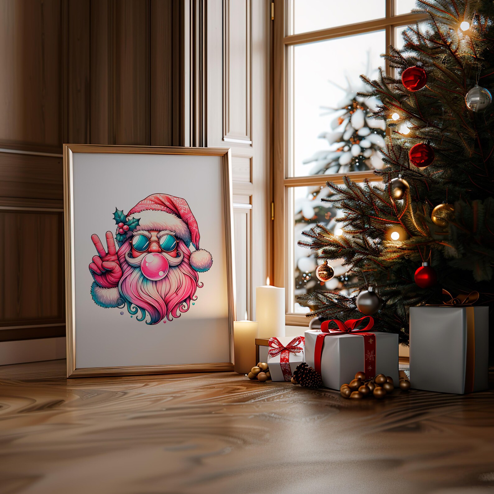 Arte Digital Santa Claus Moderno Con Gafas, Chicle Y Estilo Divertido ...