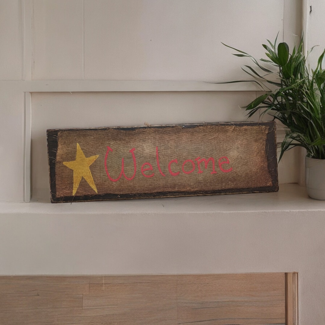 Welcome Plaque Primitive Welcome Sign Handmade Decor Primitive Home ...