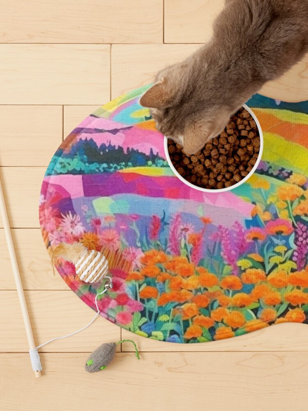 Colorful Cat Mat, Non-slip Kitty Pad, Durable Pet Mat, Floral Print Cat ...