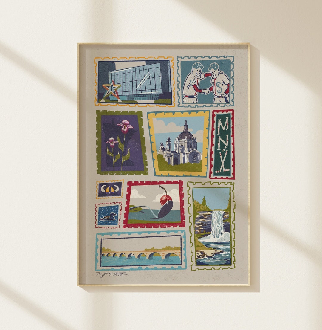 Minneapolis and St. Paul Twin Cities Hand-drawn Stamp Art - Etsy