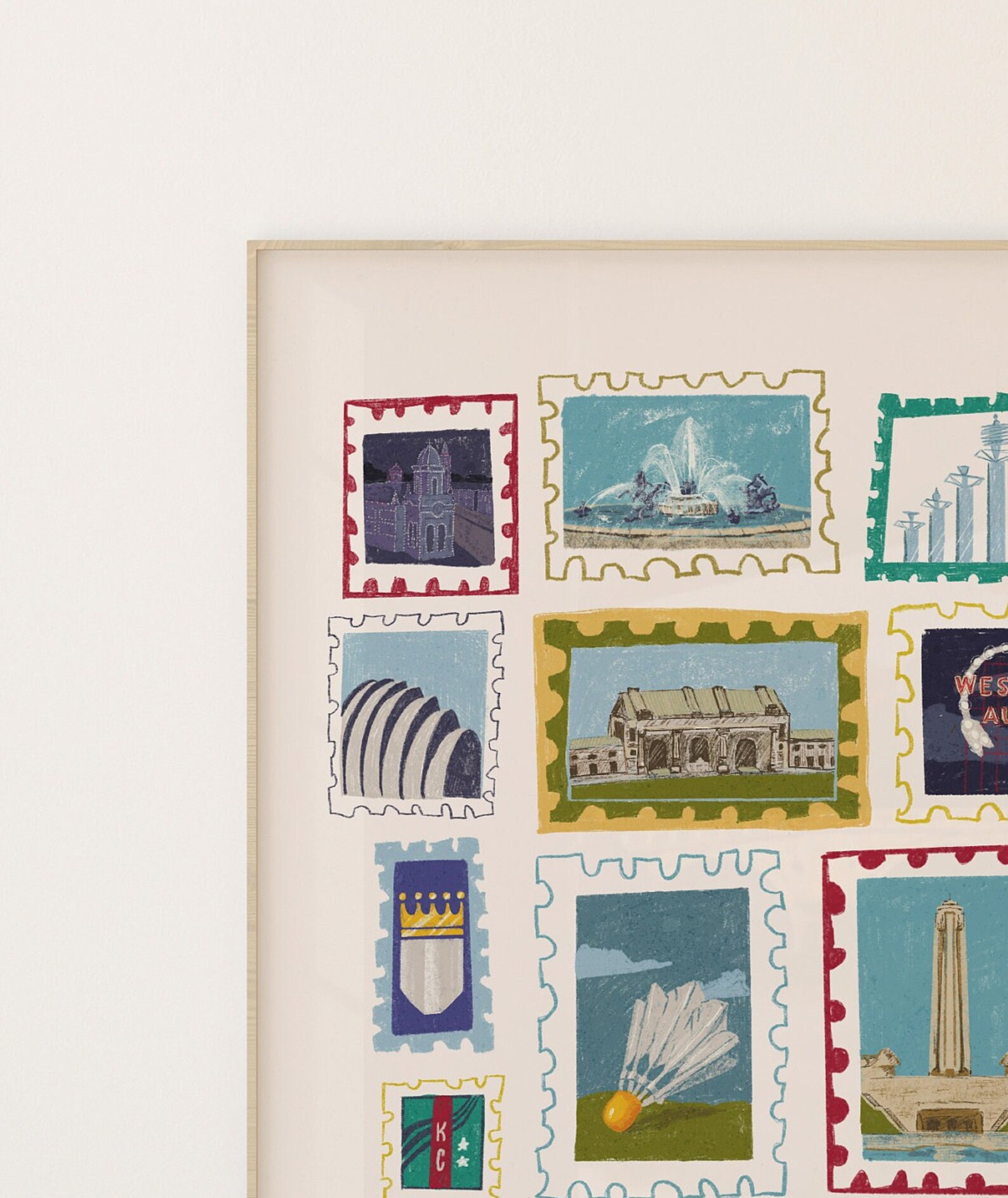 Kansas City Hand Drawn Postage Stamp Art - Etsy