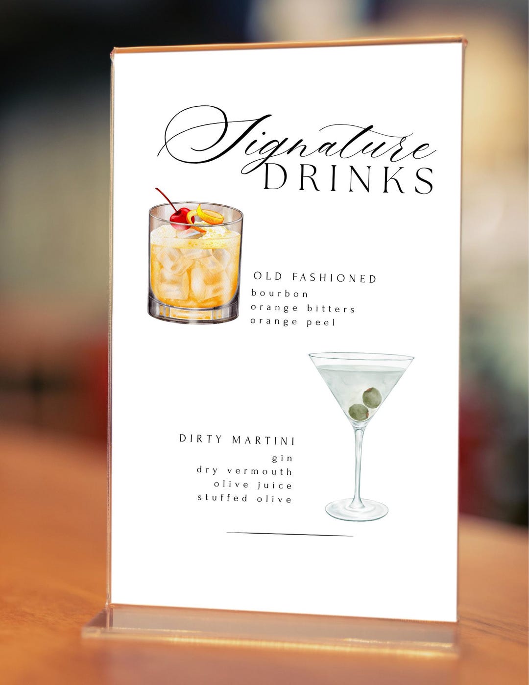 Signature Drink Sign Template | Old Fashioned & Dirty Martini | Wedding ...