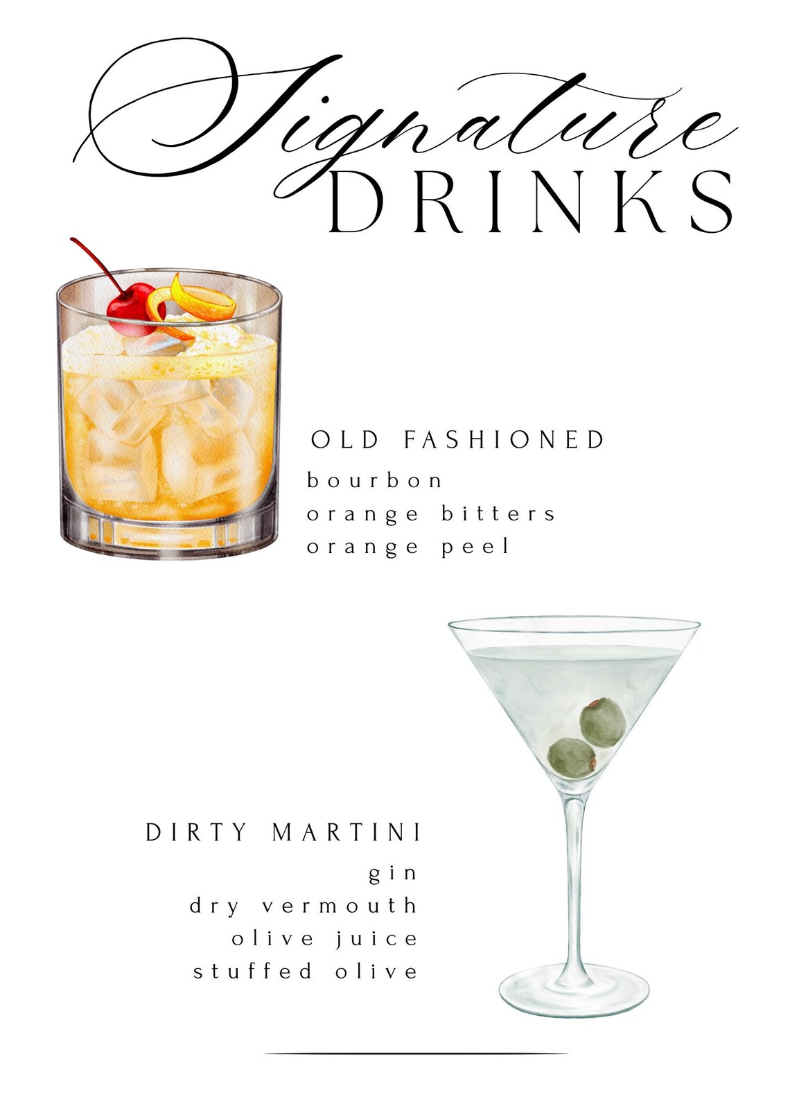 Signature Drink Sign Template | Old Fashioned & Dirty Martini | Wedding ...