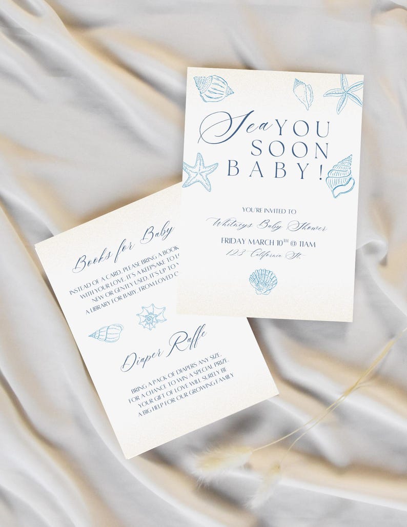 Sea You Soon Baby Shower Invite Bundle Blue | Editable Canva Template ...