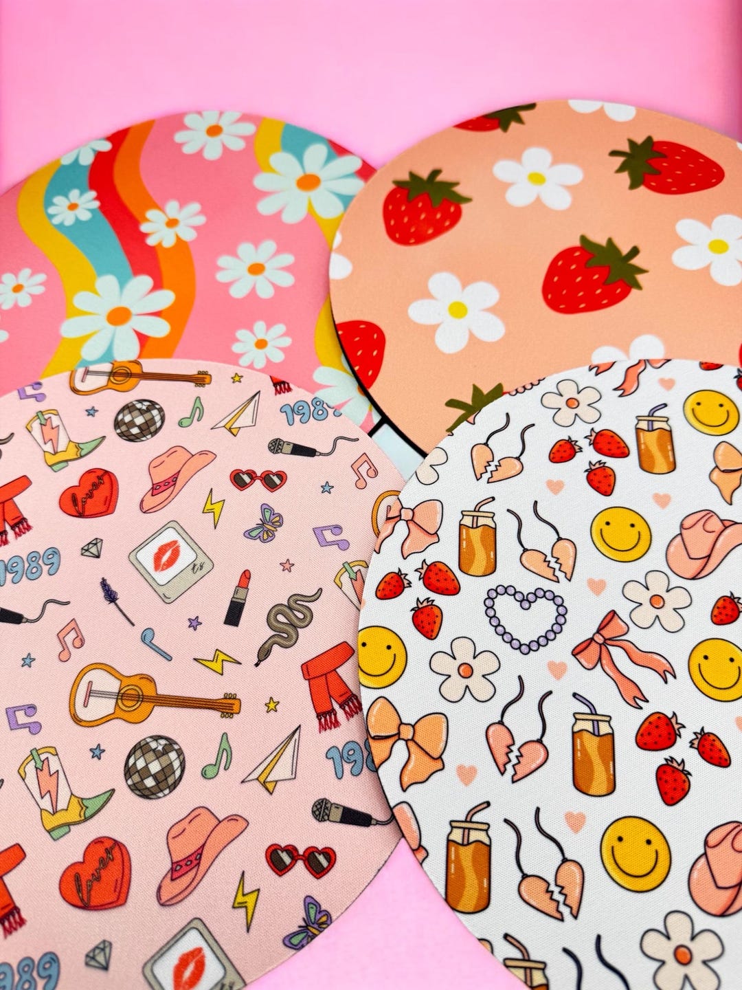 Circular Mouse Pad|| Girly Patterns|| Non-slip Mouse Pad|| Valentines ...