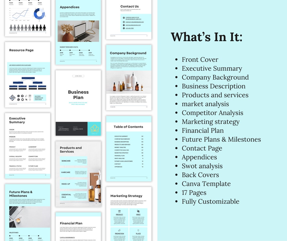 Small Business Plan Printable Template, Editable Business Plan, Minimal ...