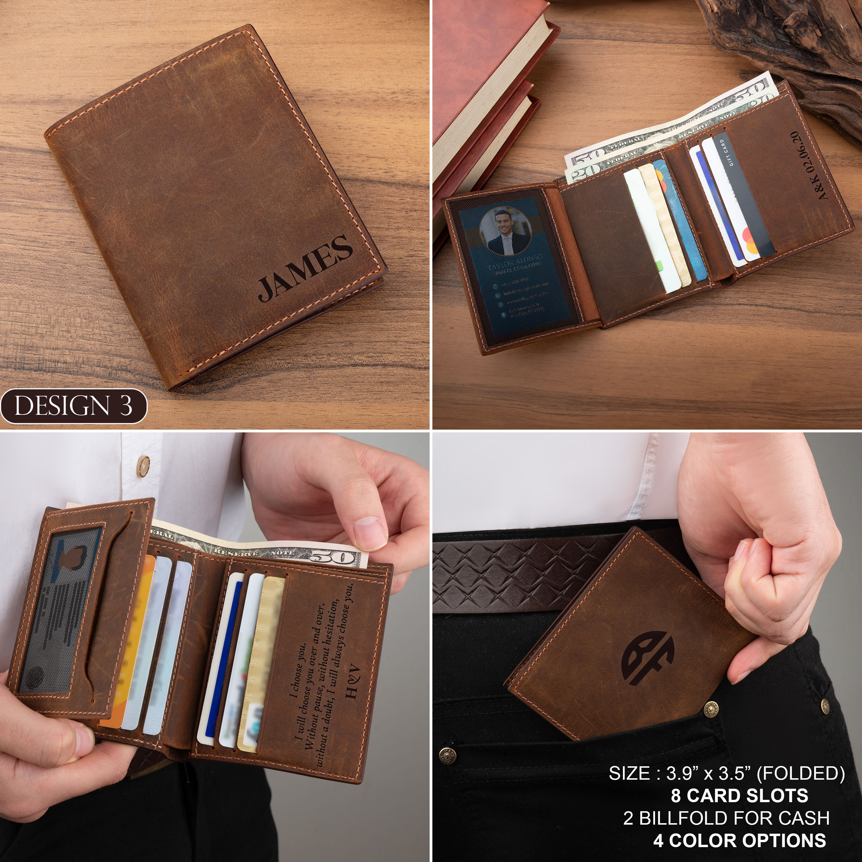 Full Grain Leather Wallet, Personalized Gifts for Dad, Leather Wallet ...
