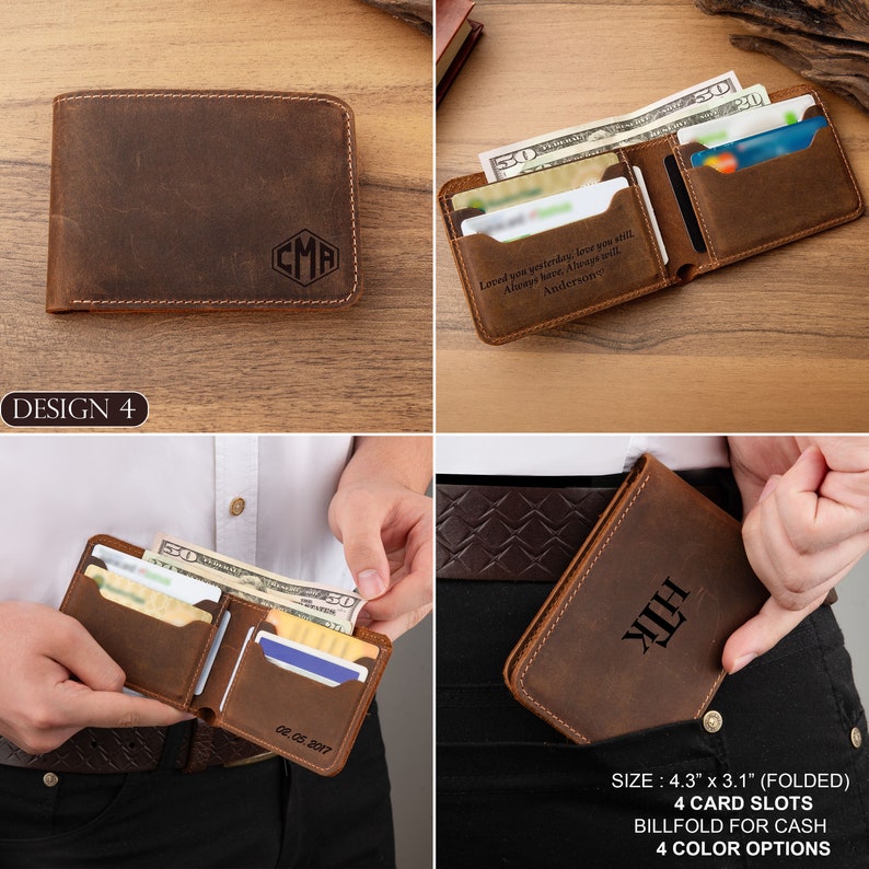 Full Grain Leather Wallet, Personalized Gifts for Dad, Leather Wallet ...