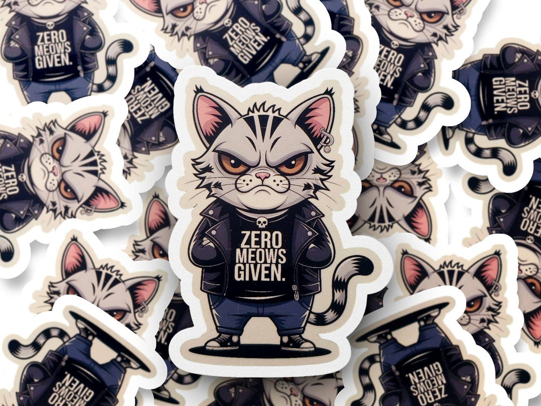 Edgy Kawaii Chibi Cat Sticker, Zero Meows Given Vinyl Sticker, Goth Cat ...