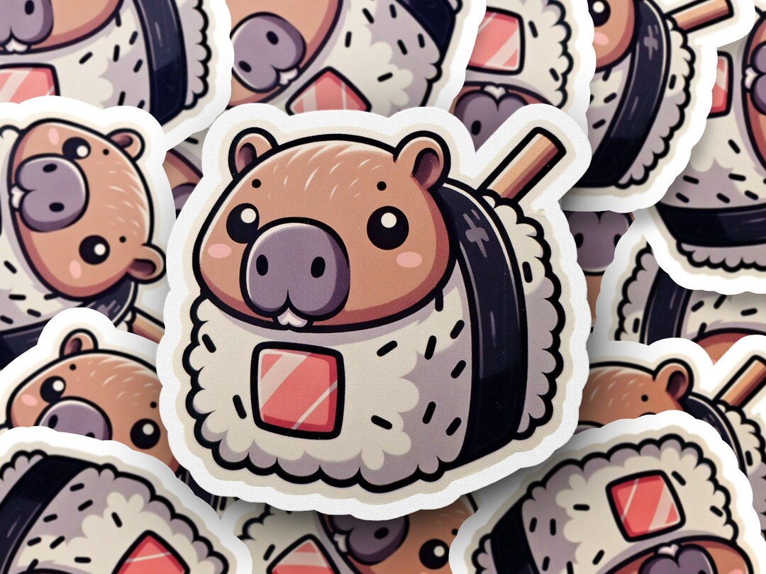 Cute Capybara Sushi Sticker, Kawaii Chibi-style Vinyl Sticker, Fun ...