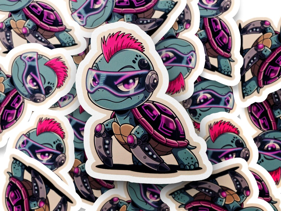 Edgy Kawaii Chibi-style Cyber Turtle Vinyl Sticker With Geeky Flair ...