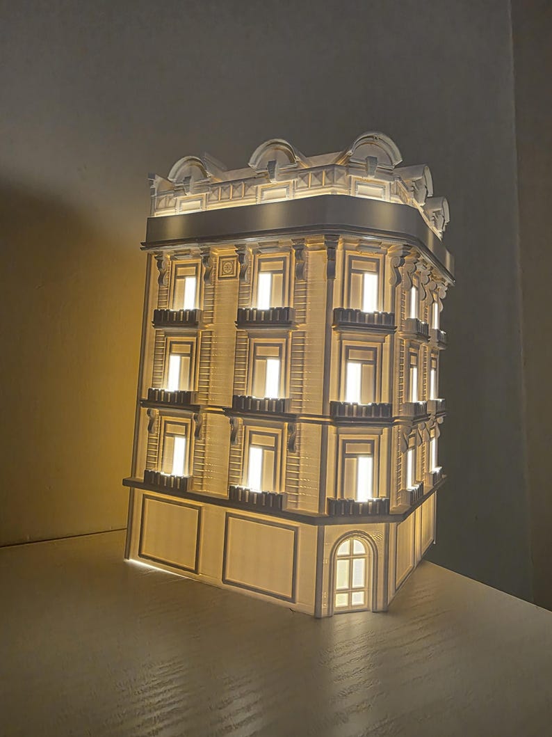 Haussmann Style Parisian Building Lamp, French Architecture Lighted ...