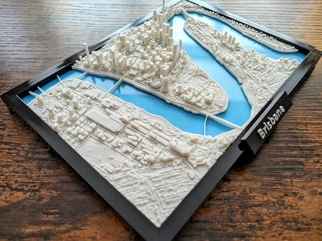 Topographic Map of Brisbane City - 3D Relief Urban Map Wall Art ...