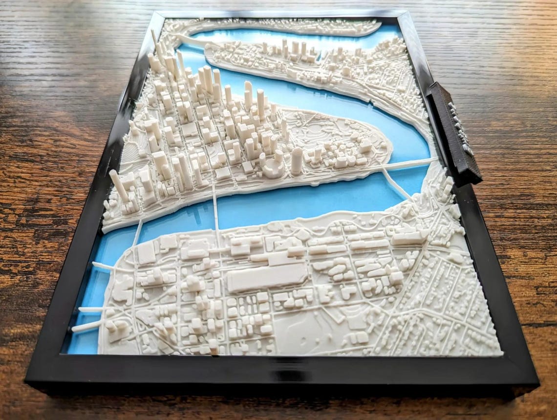 Topographic Map of Brisbane City - 3D Relief Urban Map Wall Art ...