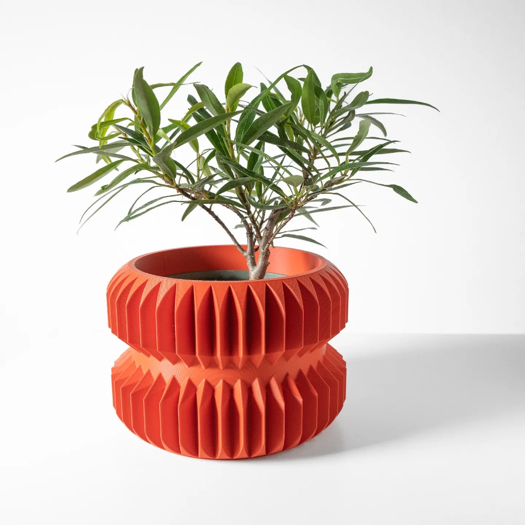 Decorative 3D Print Planter Pot With Saucer, Drainage Holes, Modern ...