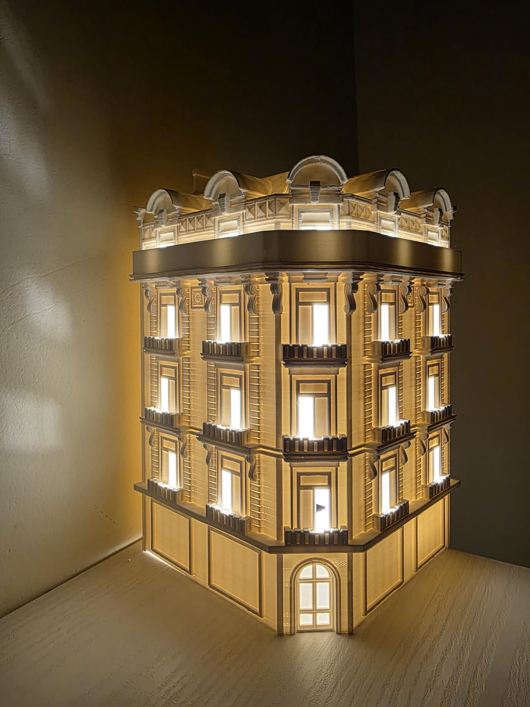 Haussmann Style Parisian Building Lamp, French Architecture Lighted ...