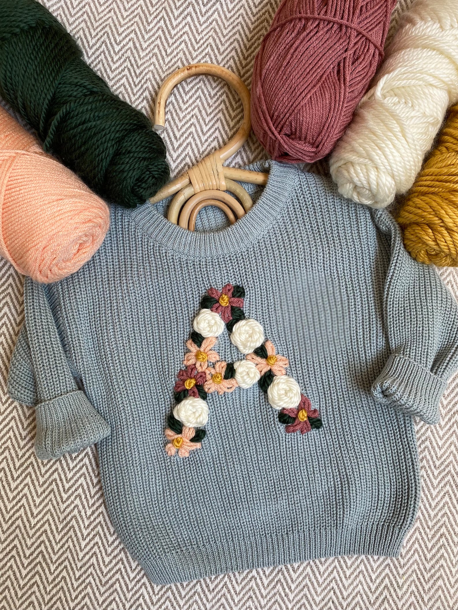 CUSTOM Hand Embroidered Floral Initial or Number Sweater - Etsy