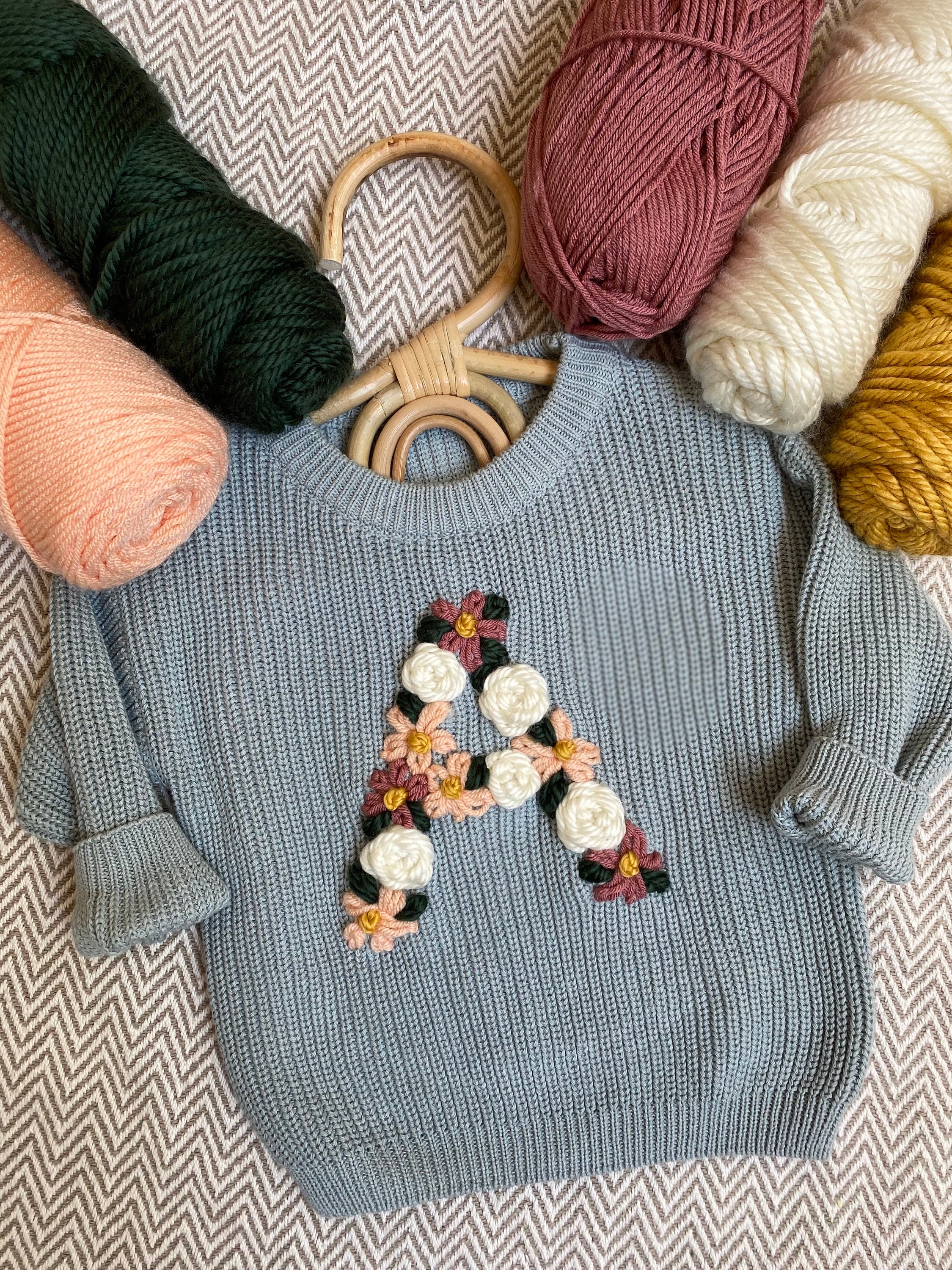 CUSTOM Hand Embroidered Floral Initial or Number Sweater - Etsy