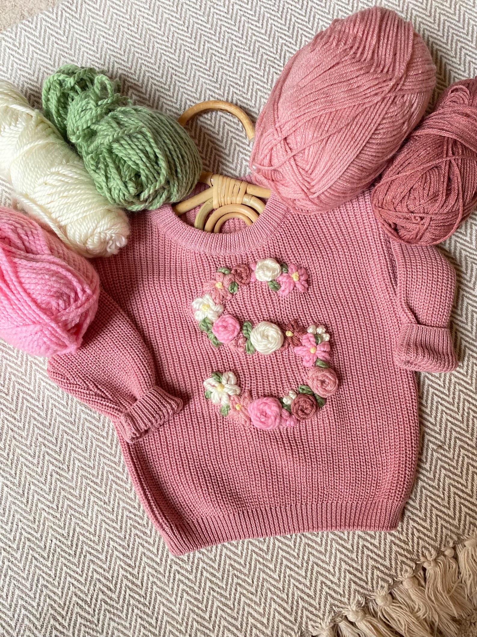 CUSTOM Hand Embroidered Floral Initial or Number Sweater - Etsy
