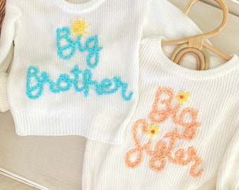 Hand Embroidered Big/little Sister/brother and Best Buds Sweater - Etsy