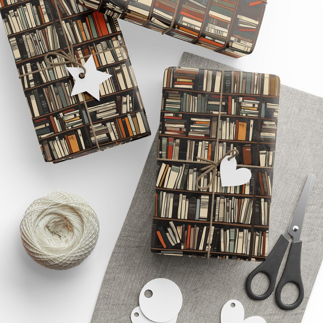 Bookshelf and Books Gift Wrap Book Lover Gift Wrap Readers Bookworm ...
