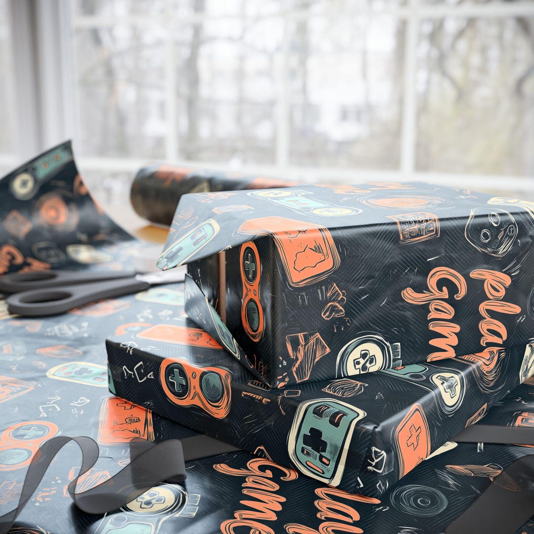 Play Games, Gaming Wrapping Papers, Doodle Design Gift Wrap for Game ...