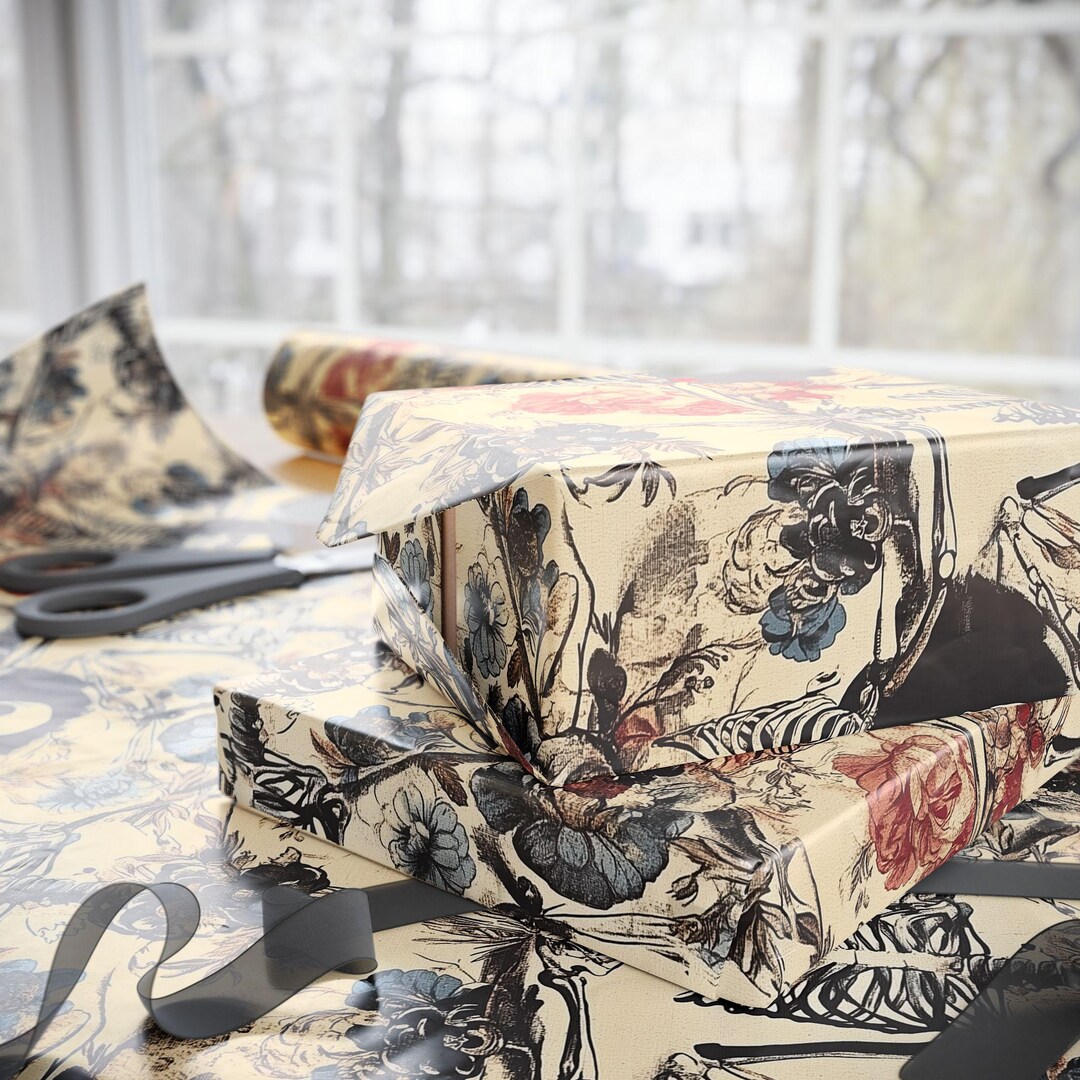 Wrapping Papers, Skeleton Gift Wrap, Floral Halloween Packaging ...